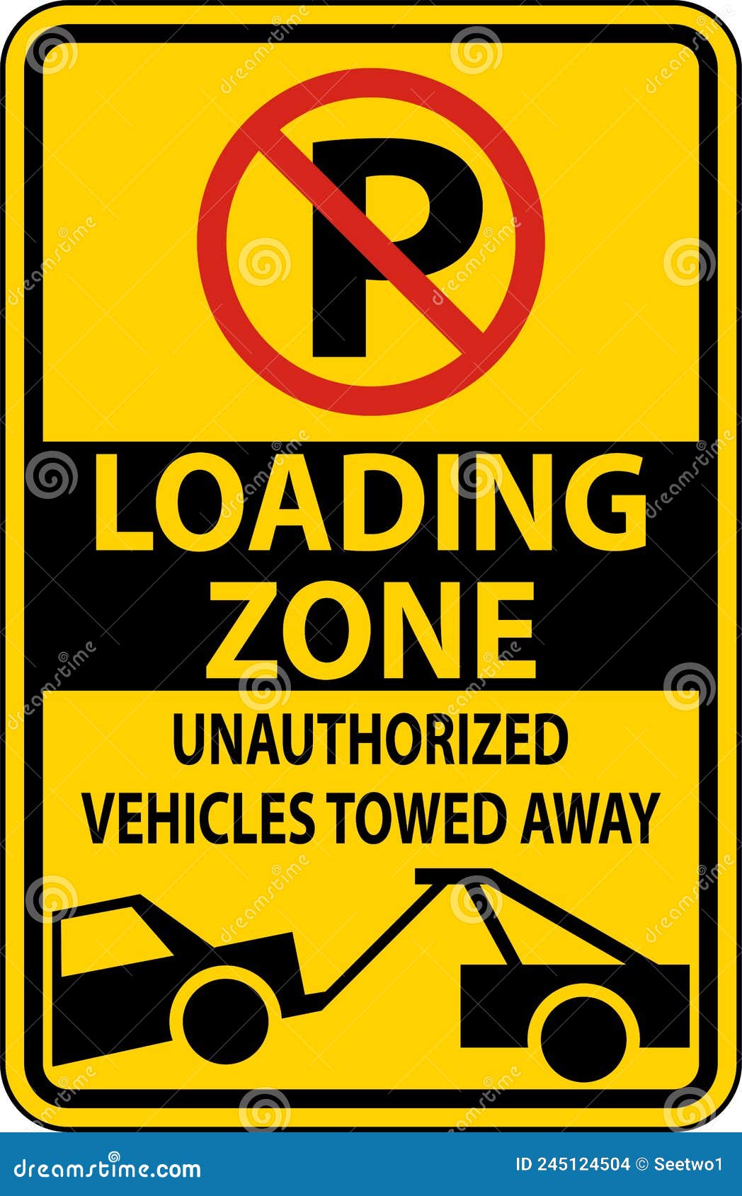 No Parking Loading Zone Sign on White Background Stock Vector ...