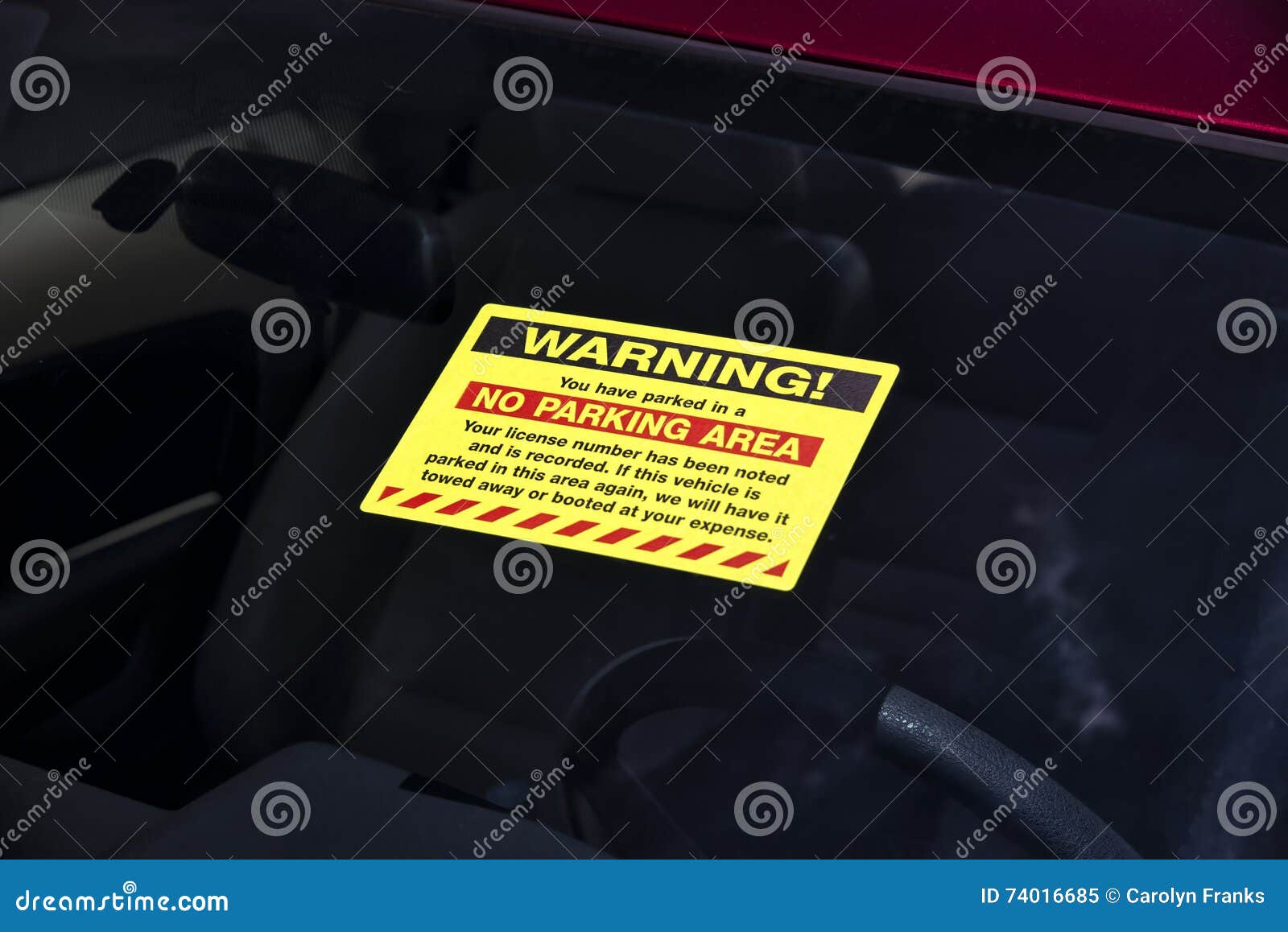No Parking Warning Sign on a Windshield Stock Image - Image of sign ...