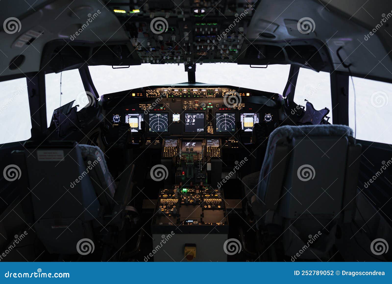 No People in Airplane Cabin with Radar Compass Windscreen and ...