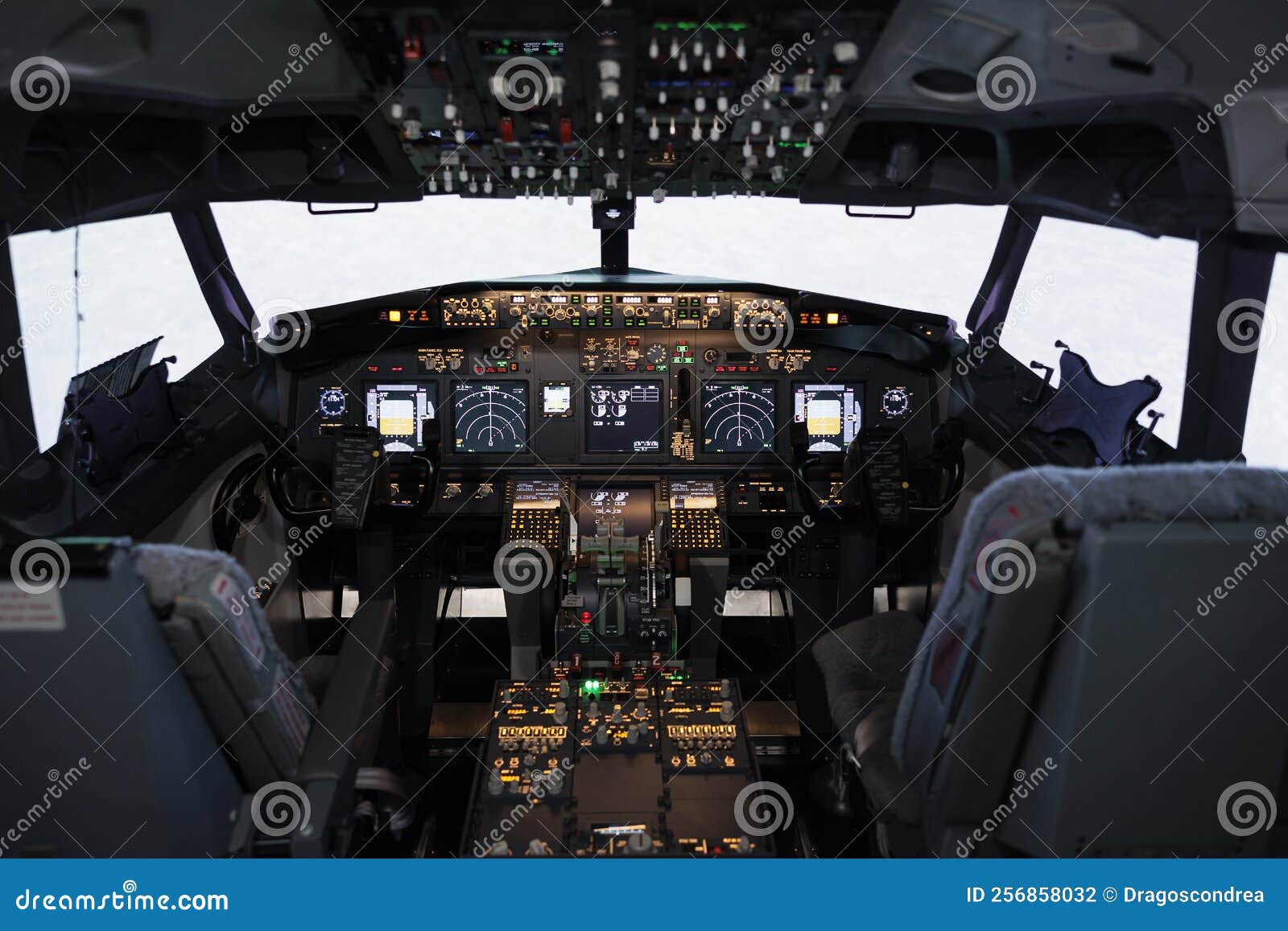 No People in Captain Cockpit with Power Engine Lever Stock Photo ...