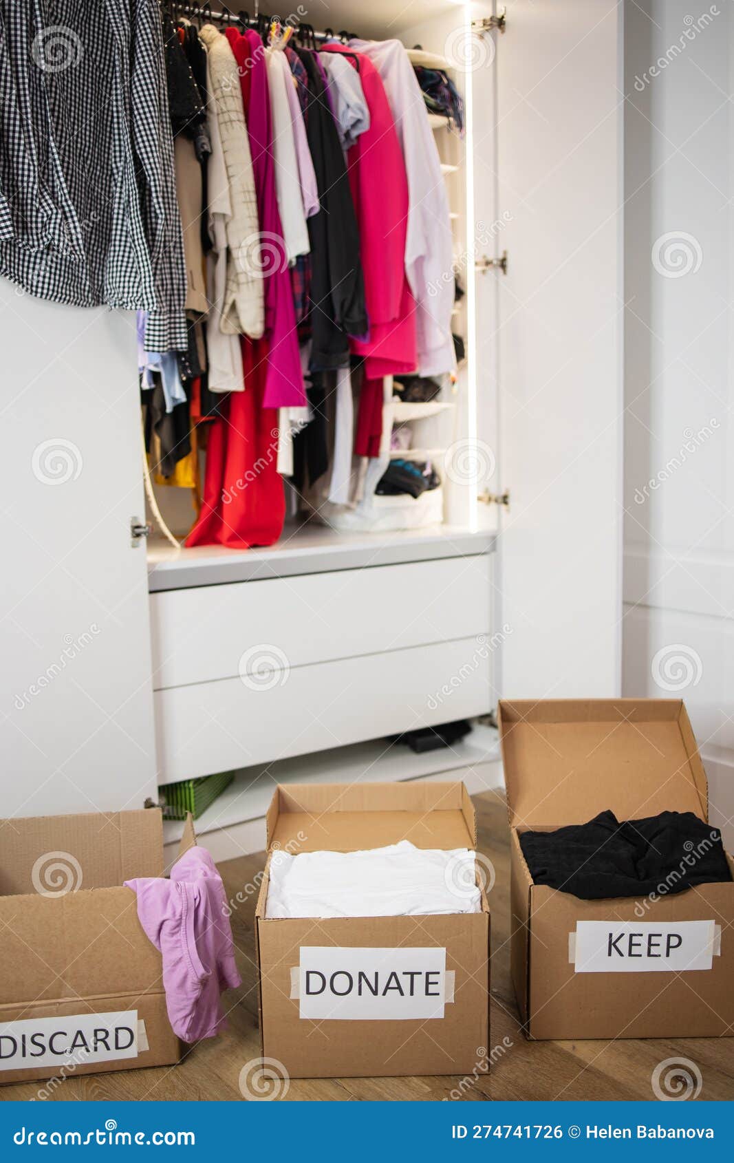 Vertical Photo Wardrobe with Things for Charity, Decluttering Stock ...