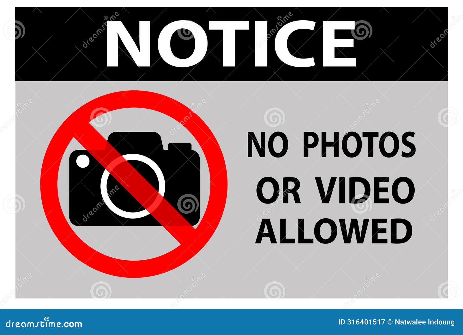 No Photos or Video Allowed Sign Notice. Vector Stock Illustration ...
