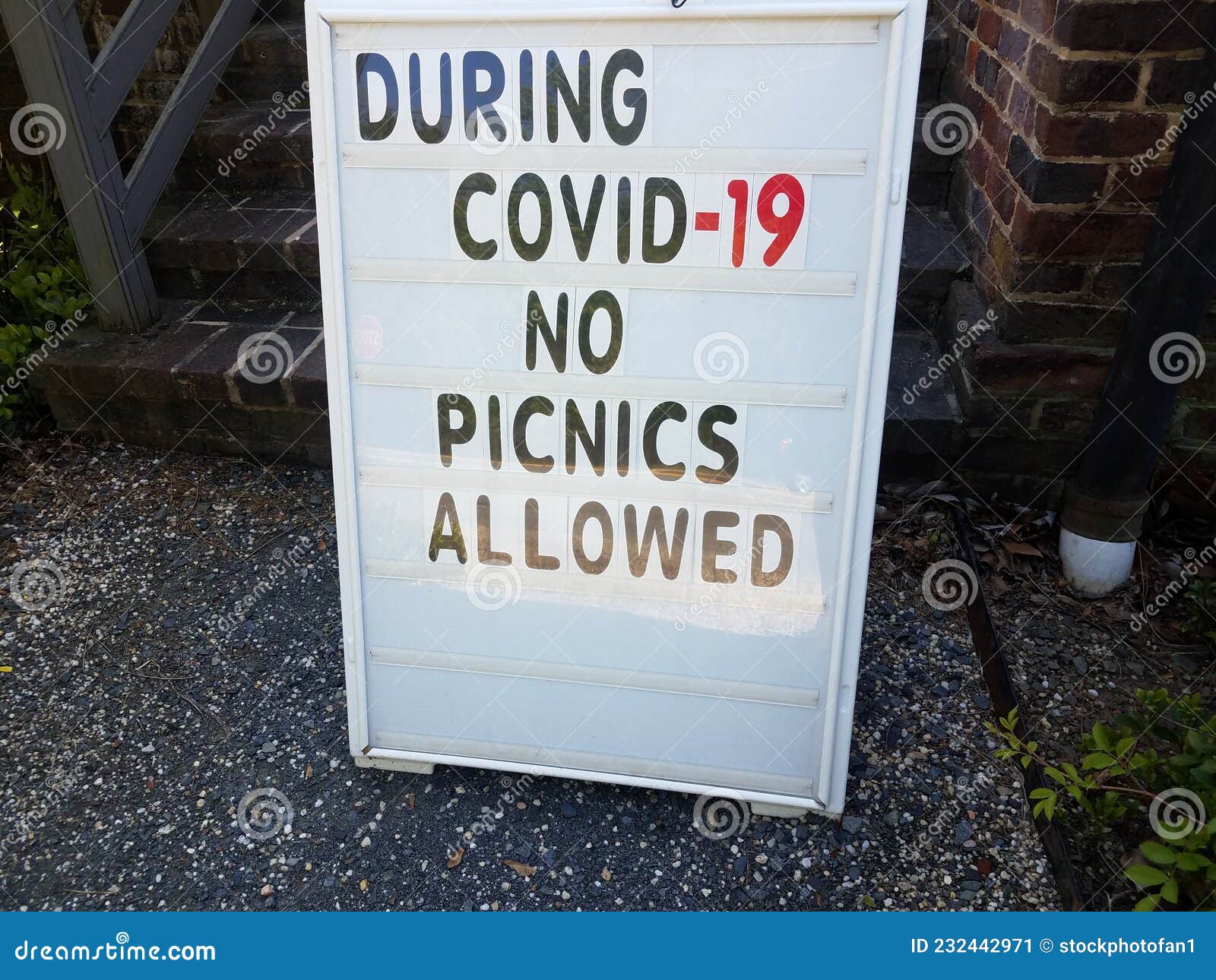 No Picnics Allowed because of Covid 19 Sign Stock Image - Image of ...