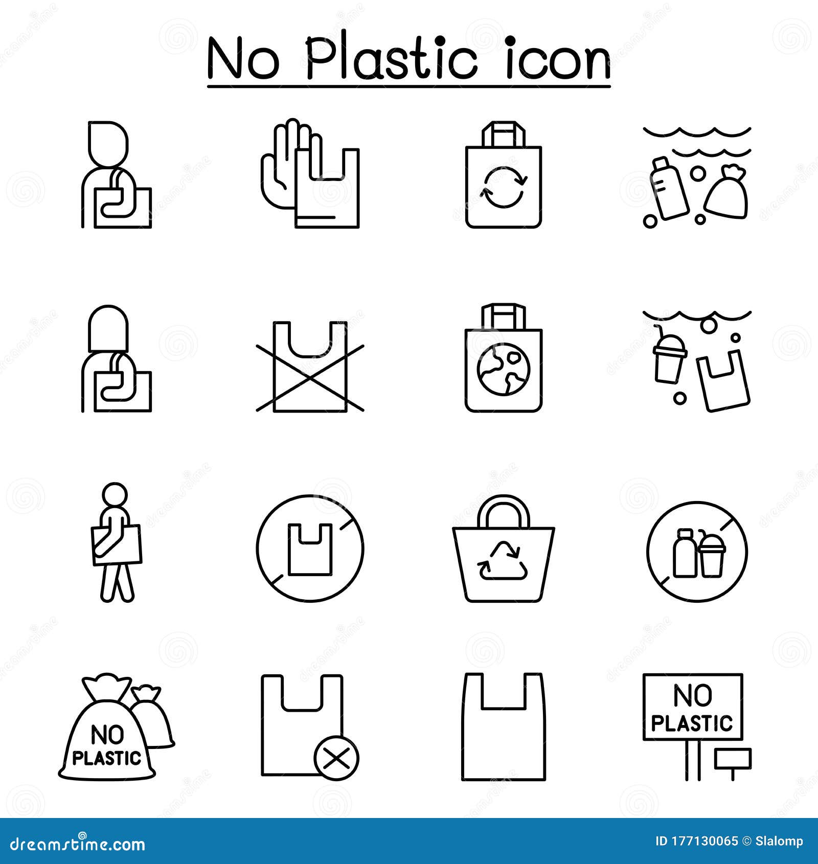 No Plastic Bag Icons Set in Thin Line Style Stock Vector - Illustration ...
