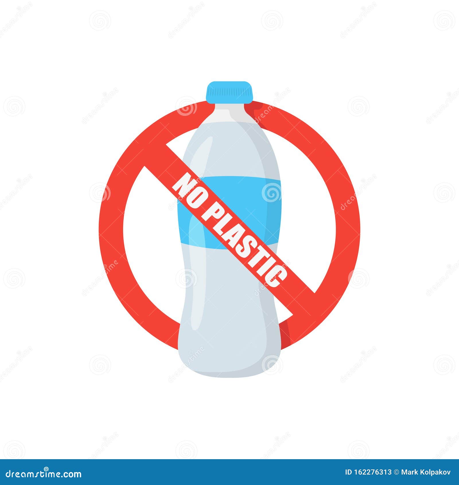 No Plastic, Bottle and Prohibition Sign, Flat Stock Illustration ...