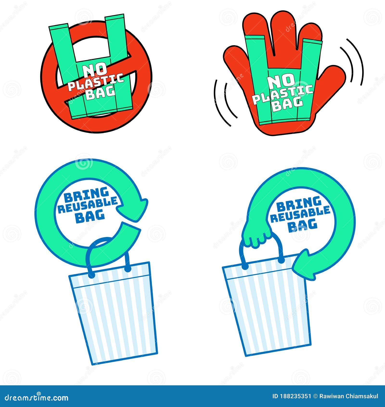 No Plastic Bring Reusable Bag Stock Vector - Illustration of plastic ...