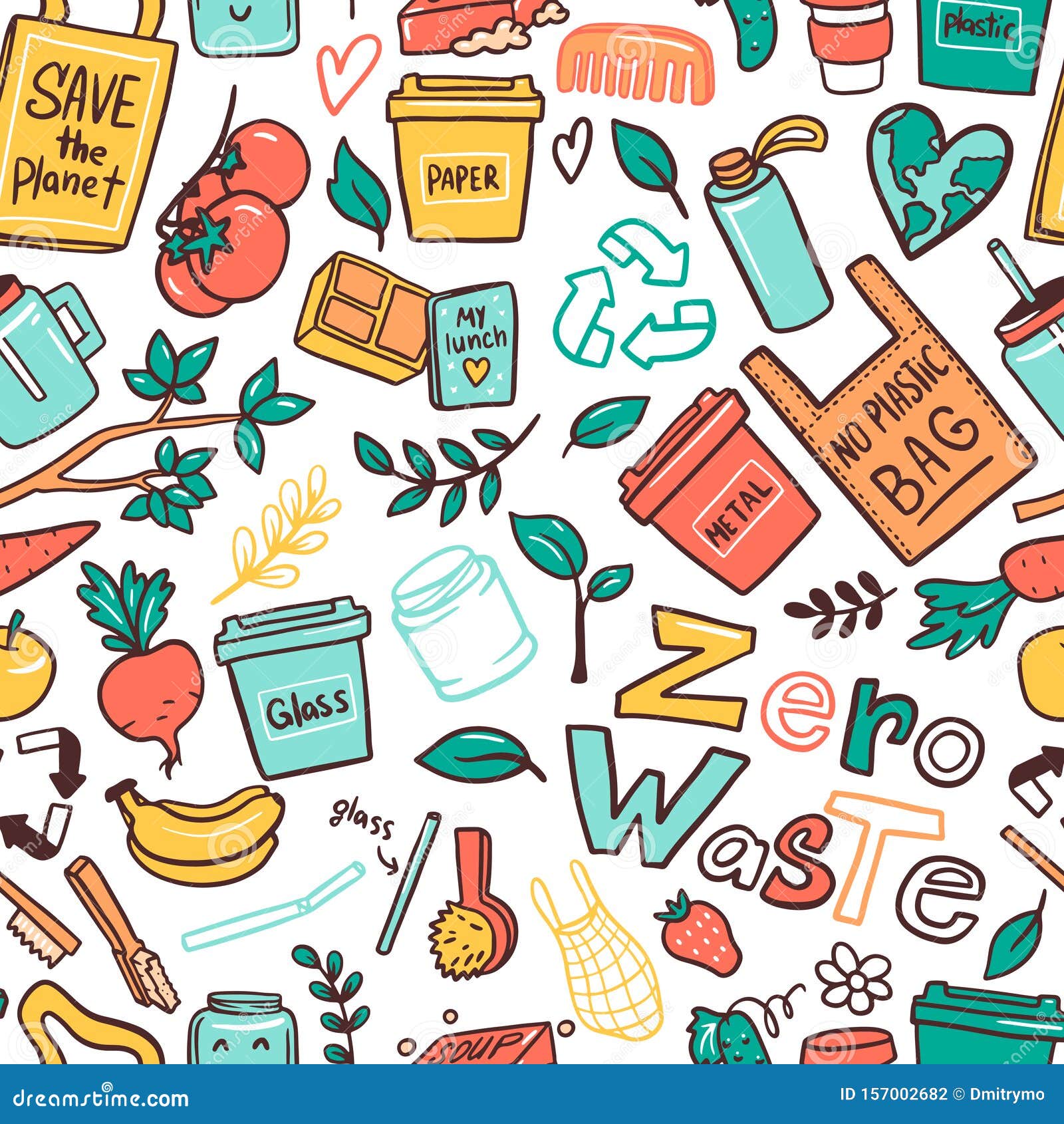 No Plastic Campaign Flat Vector Seamless Pattern Stock Vector ...