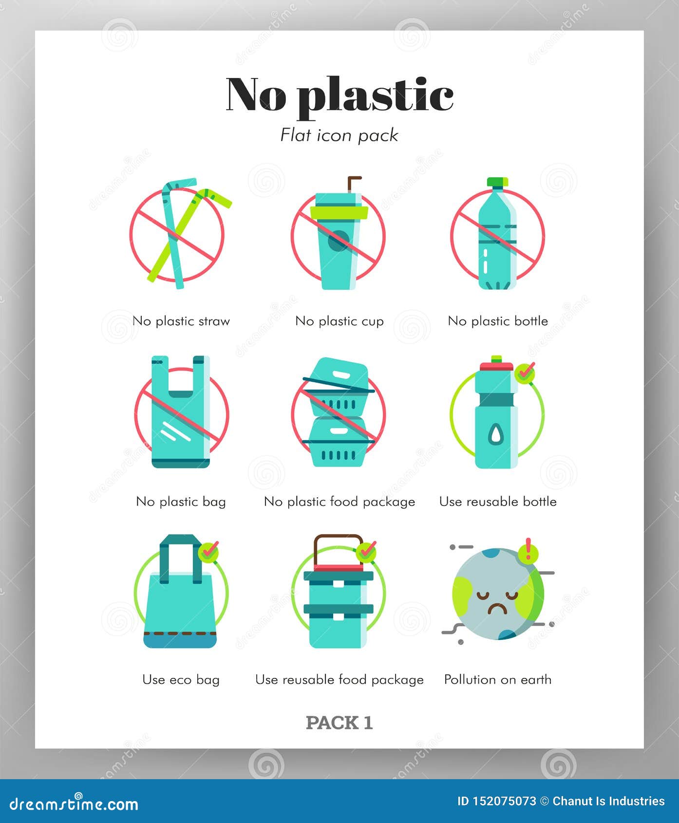 No plastic icons flat pack stock vector. Illustration of package ...
