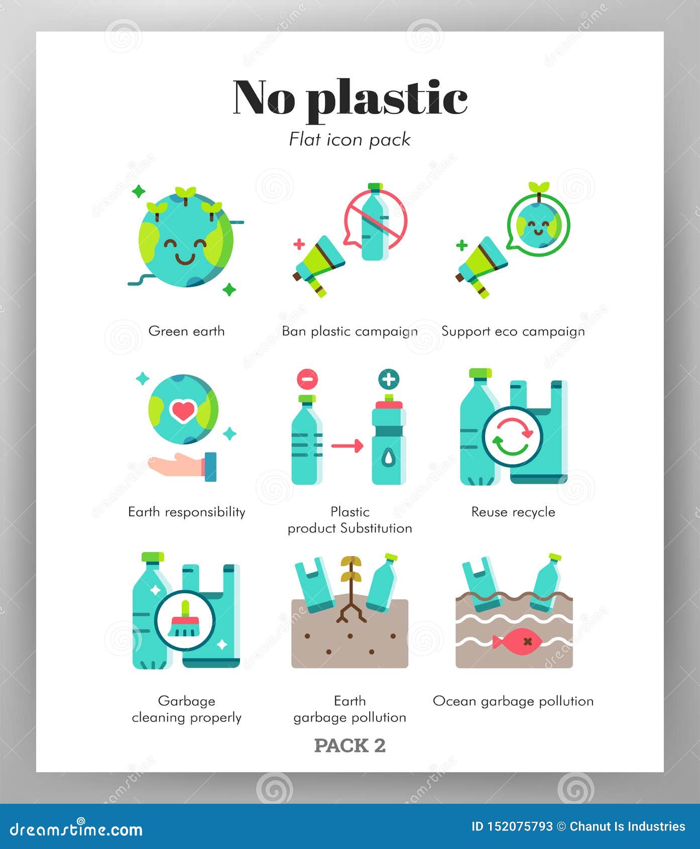 No plastic icons flat pack stock vector. Illustration of green - 152075793