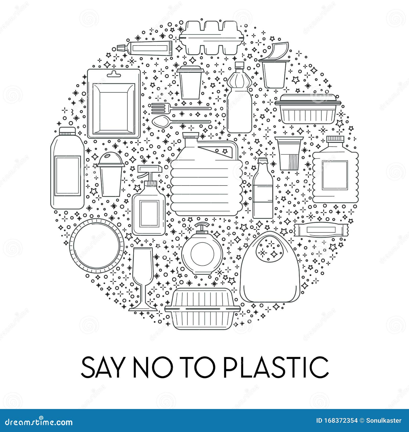 No Plastic Line Icons Emblem, Disposable Tableware Stock Vector ...