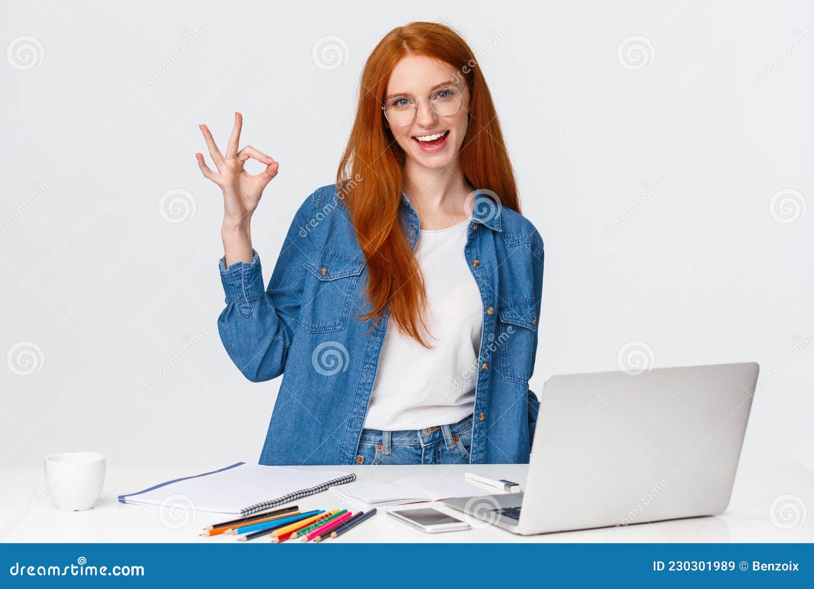 No Problem, Everything Ok. Cheerful Optimistic Redhead European Girl ...