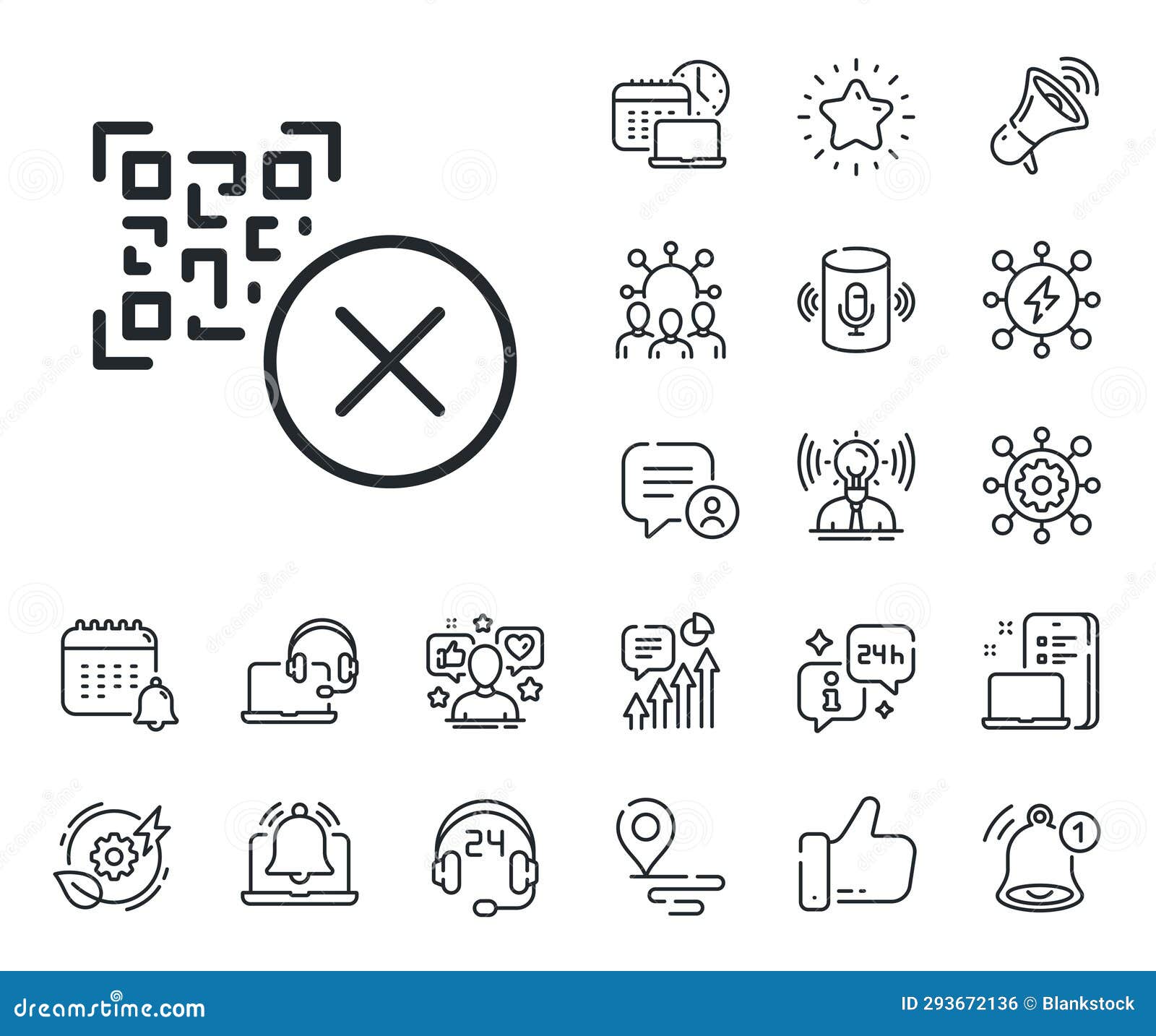 No QR Code Line Icon. Scan Barcode Sign. Place Location, Technology and ...