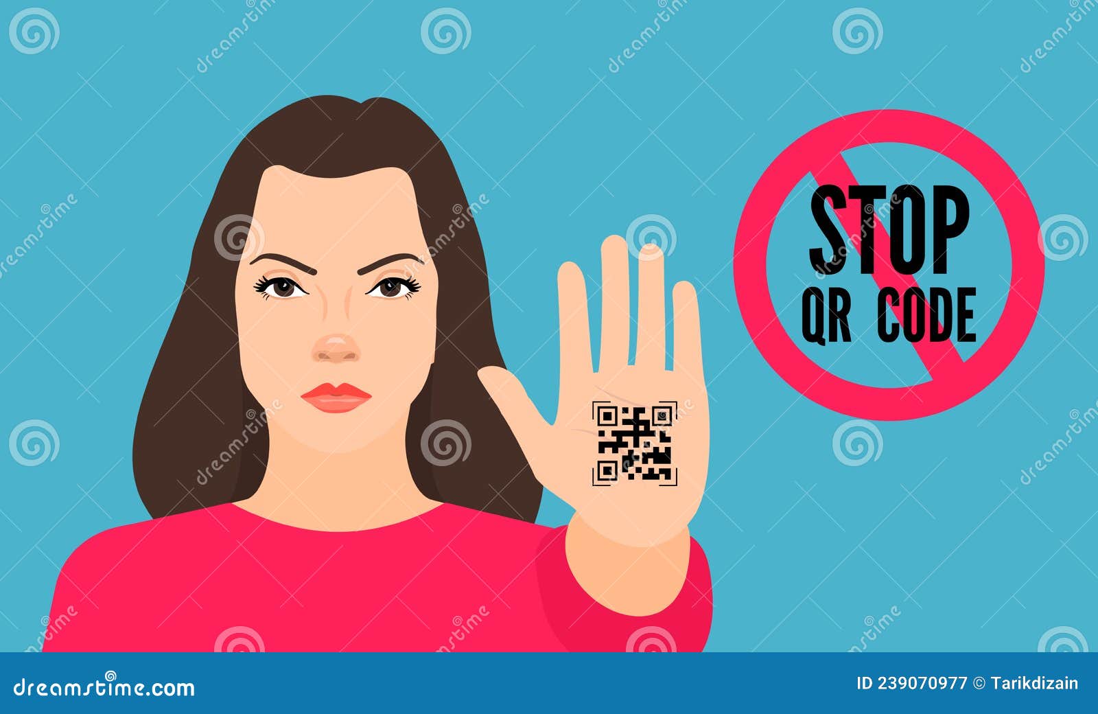 No Qr Code Woman Doing Stop Sign with Palm Vector Stock Vector ...