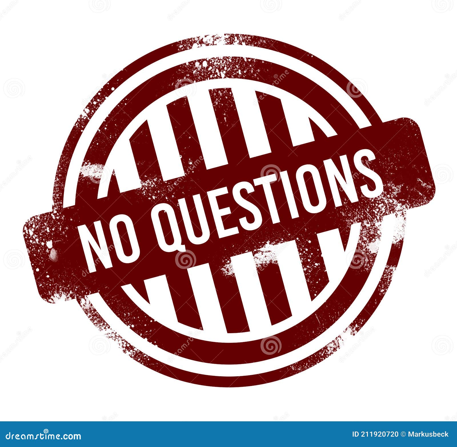 No Questions - Red Round Grunge Button, Stamp Stock Illustration ...