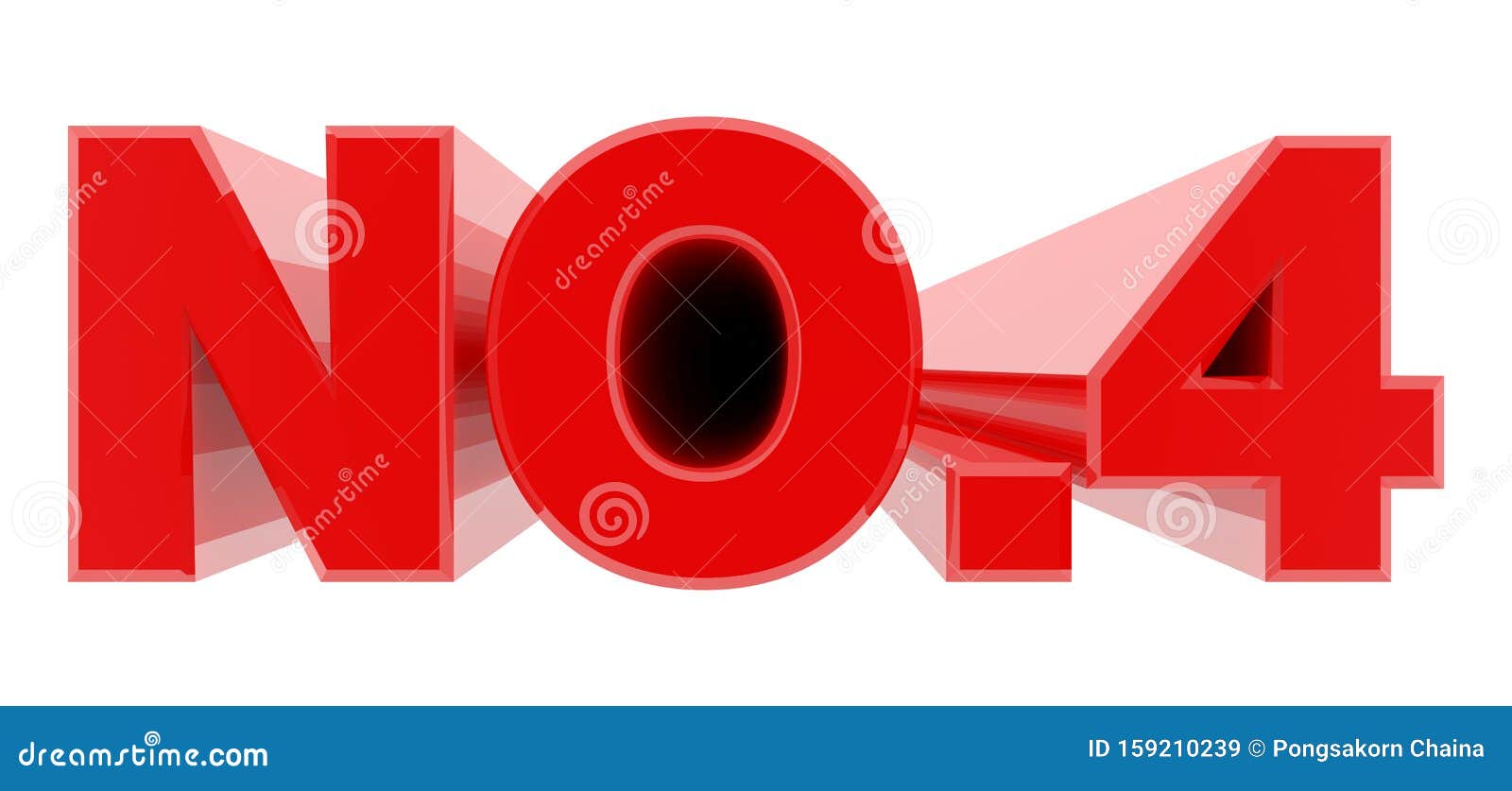 NO.4 Red Word on White Background Illustration 3D Rendering Stock ...