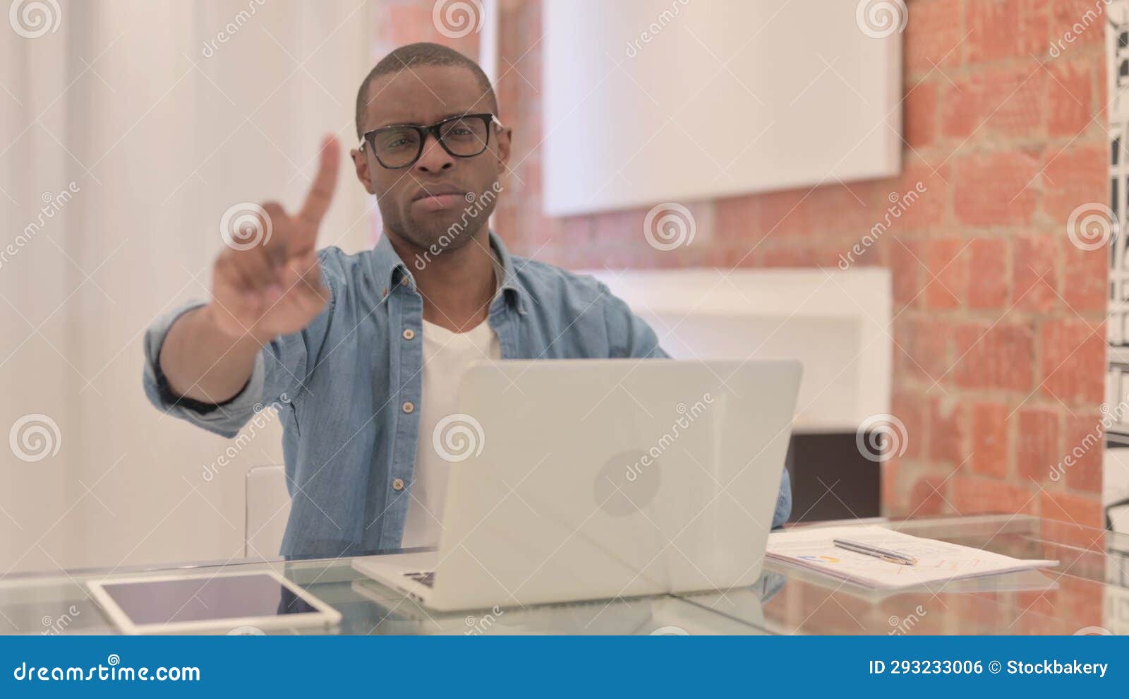 No, Rejecting African Man Waving Finger at Work Stock Footage - Video ...