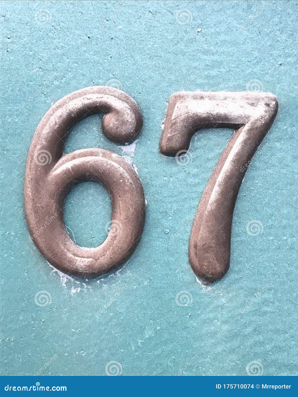 No 67 stock photo. Image of outdoors, number, blue, closeup - 175710074