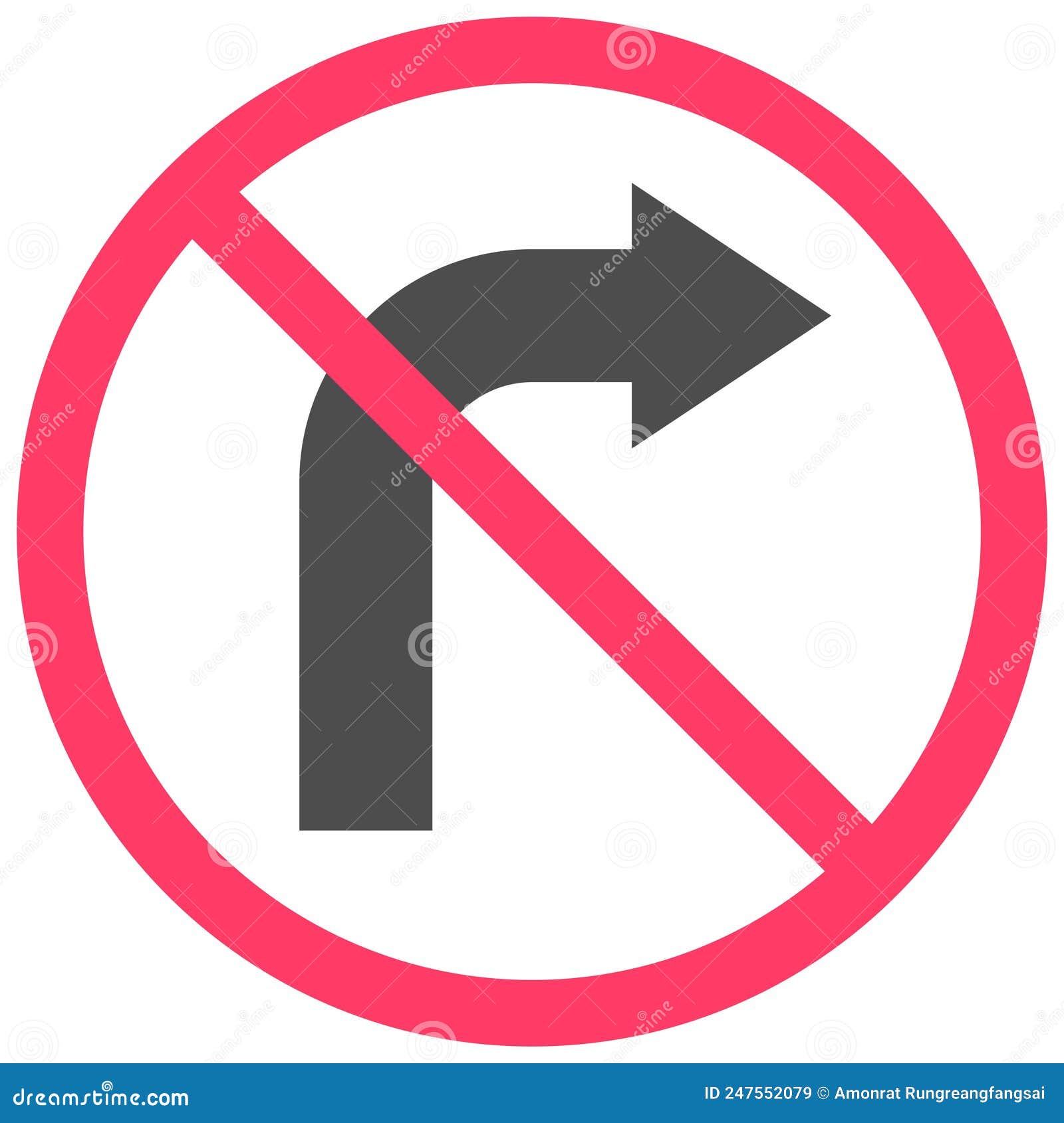 No Right Turn Icon, Prohibition Sign Vector Illustration Stock Vector ...