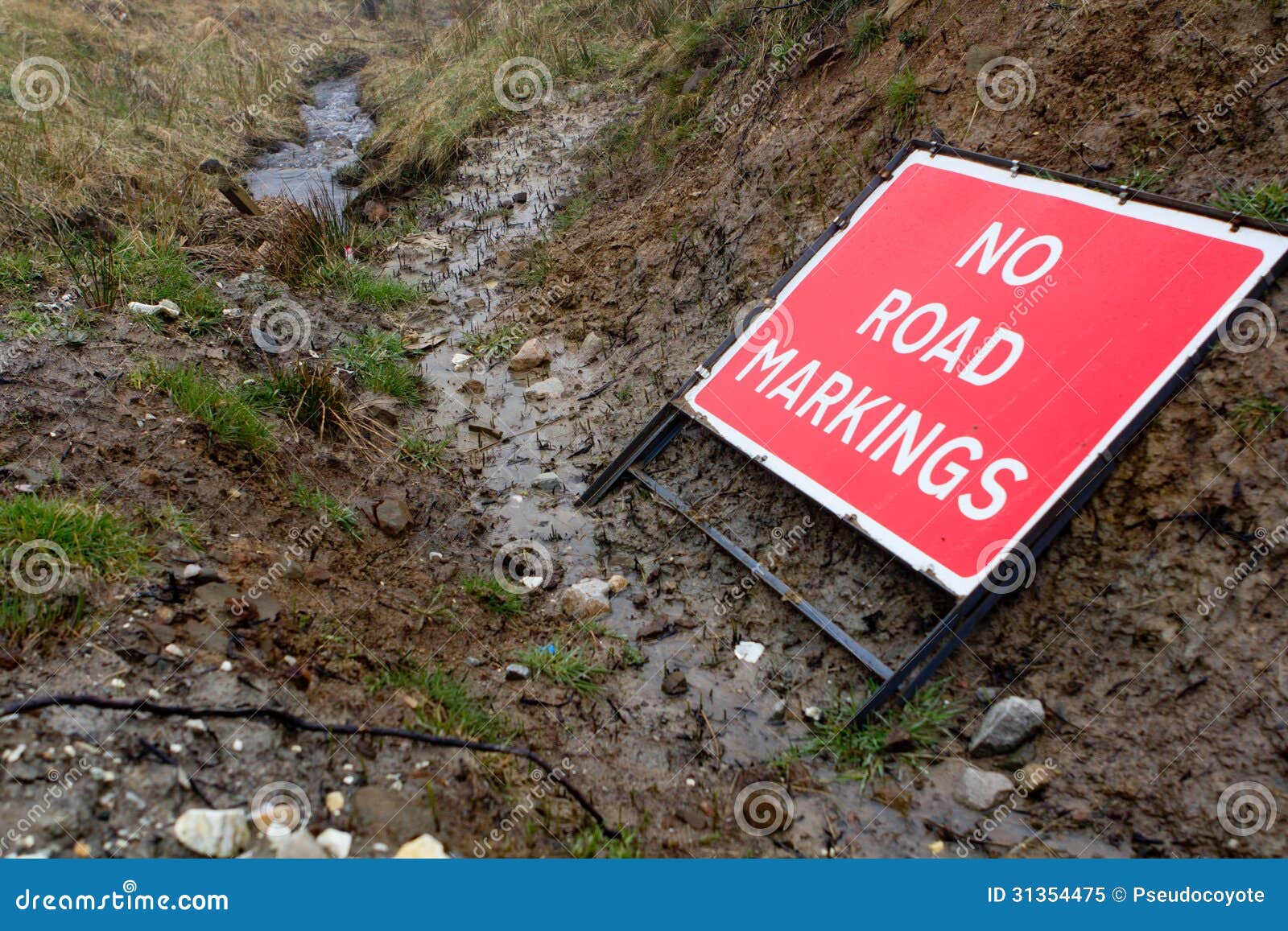 No Road Markings stock image. Image of dirt, sign, rain - 31354475