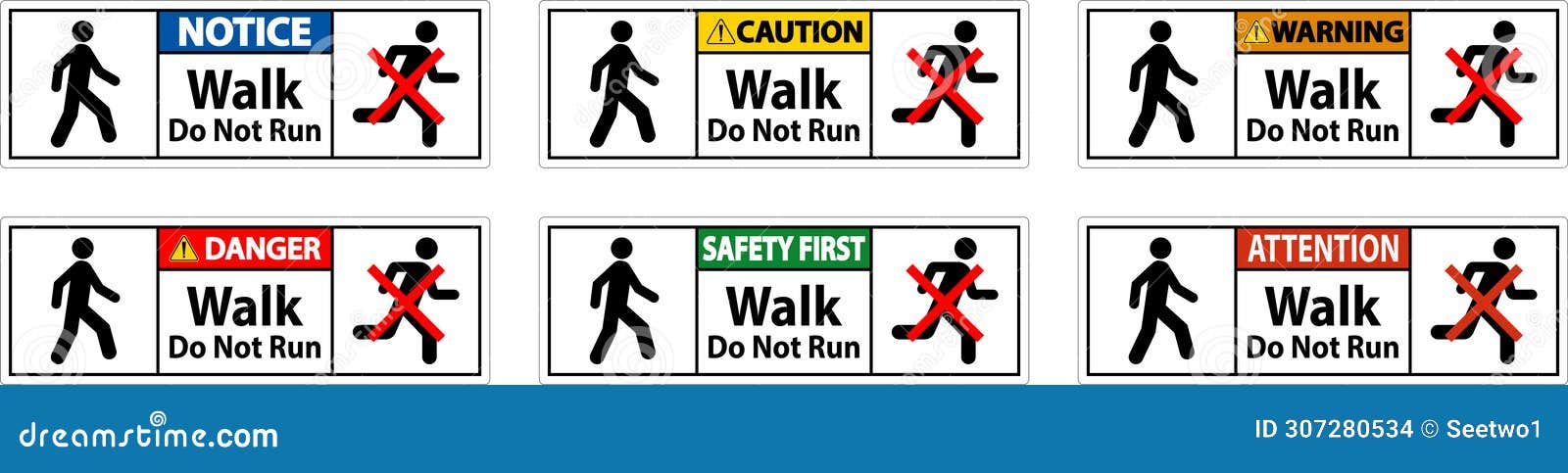 No Running Safety Sign, Safety First - Walk, Do Not Run Stock Vector ...