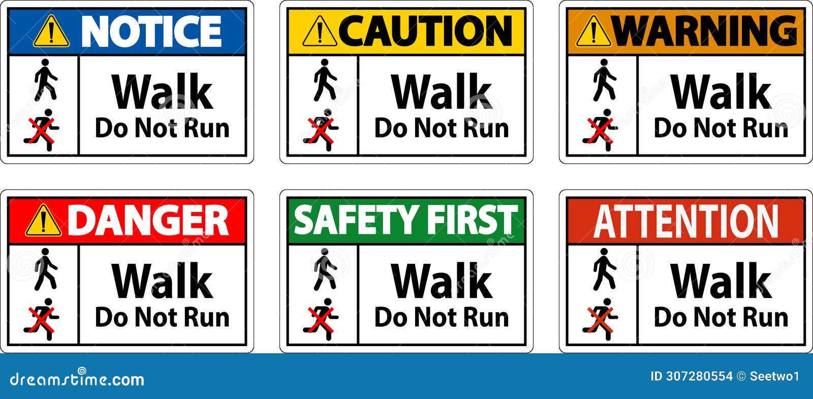No Running Safety Sign, Safety First - Walk, Do Not Run Stock Vector ...