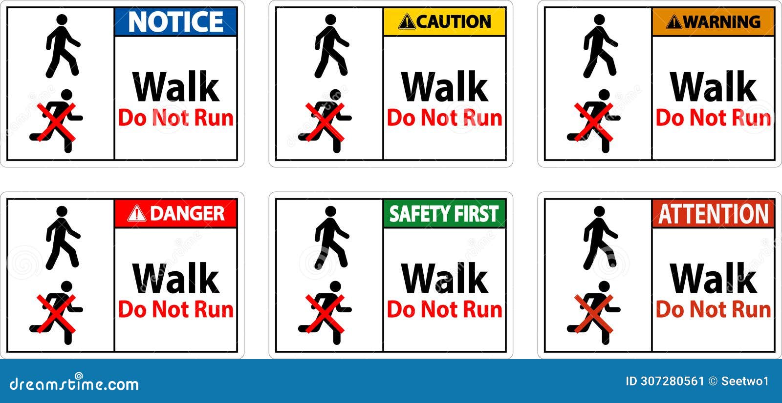 No Running Safety Sign, Safety First - Walk, Do Not Run Stock Vector ...