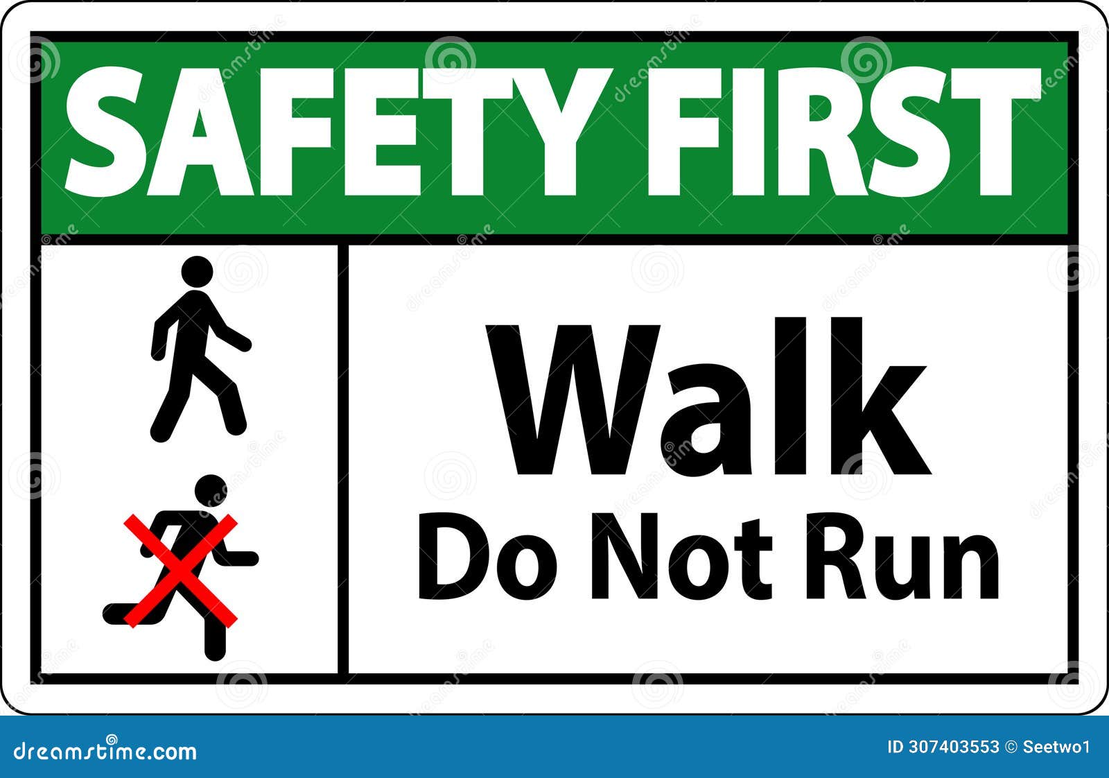 No Running Safety Sign, Safety First - Walk, Do Not Run Stock Vector ...