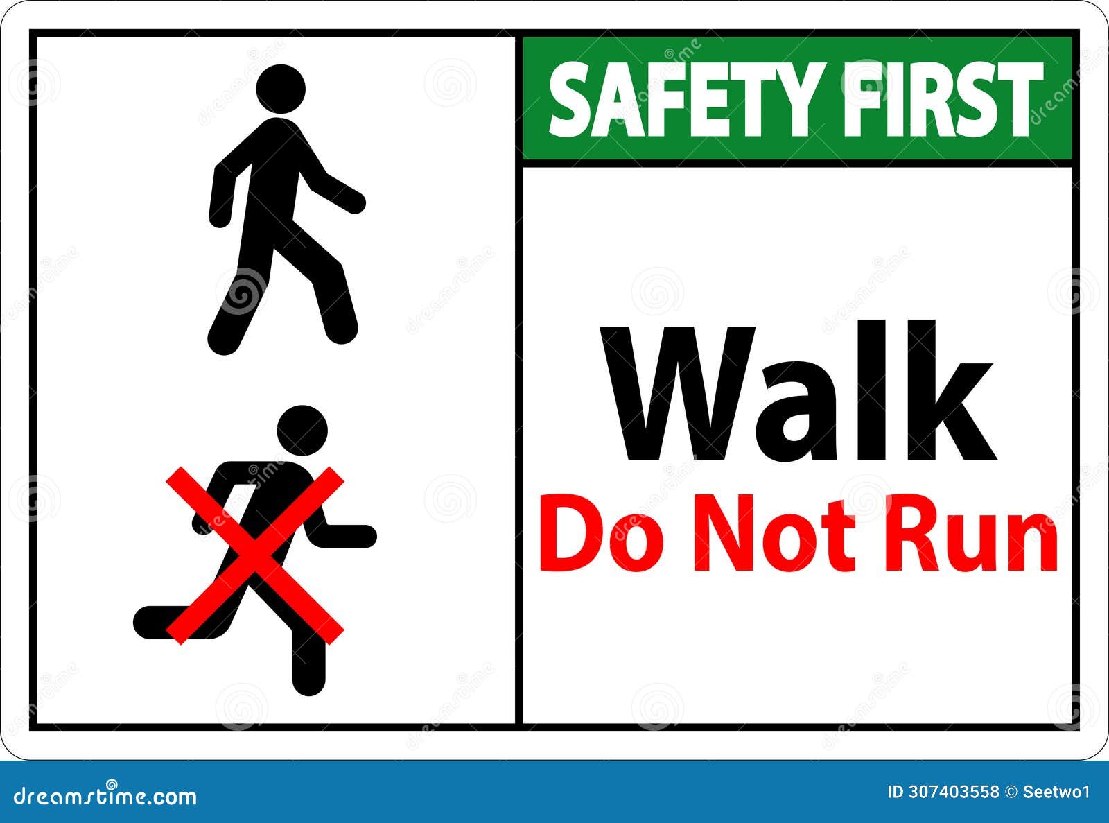 No Running Safety Sign, Safety First - Walk, Do Not Run Stock Vector ...
