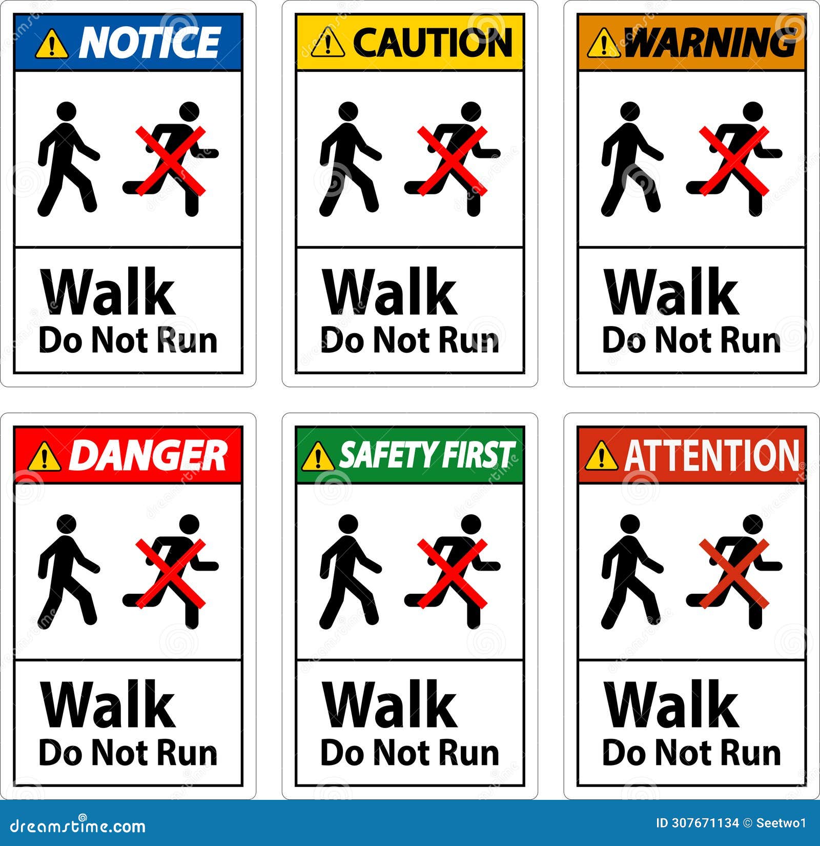 No Running Safety Sign, Safety First - Walk, Do Not Run Stock Vector ...
