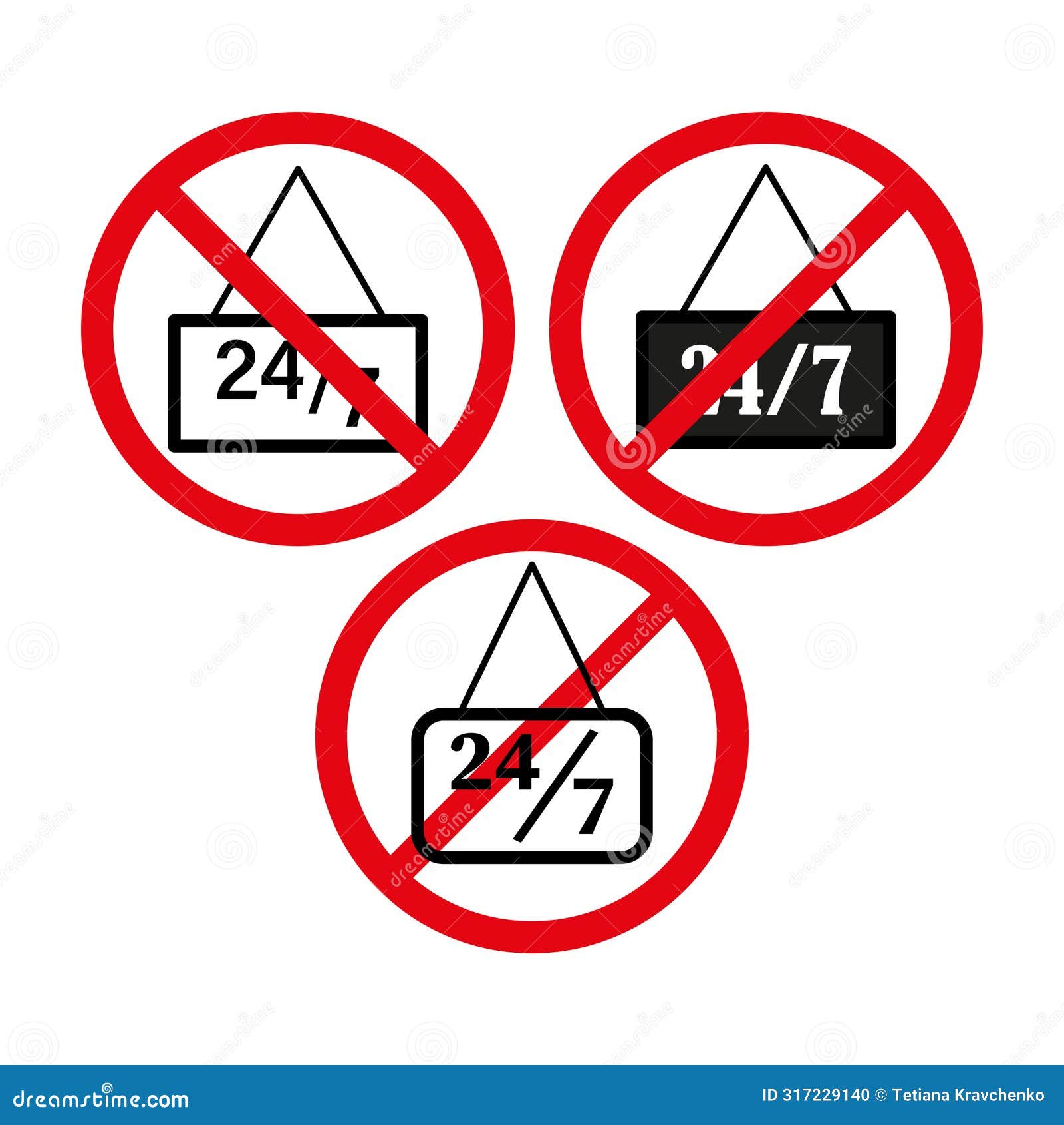 No 24 7 Service Sign. Red Prohibition Circles. Vector Restriction ...