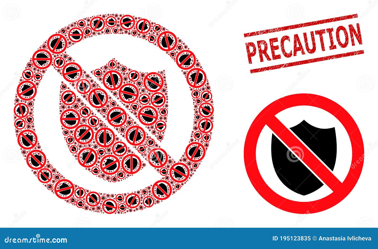 No Shield Collage of No Shield Items and Grunge Precaution Seal Stock ...