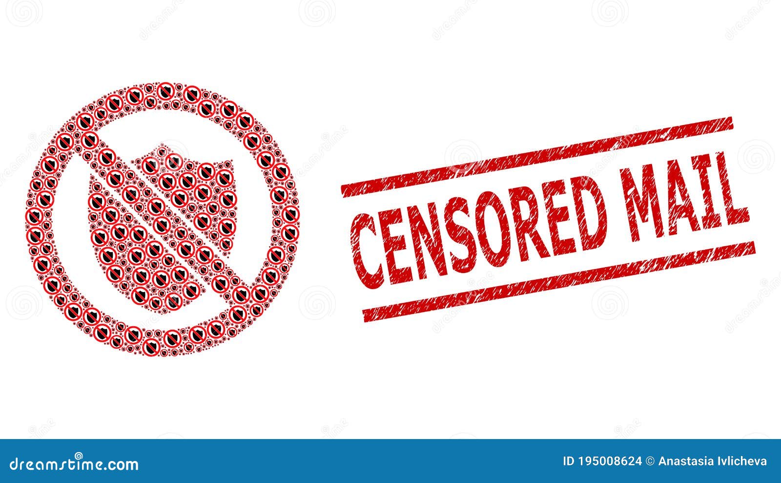 No Shield Composition of No Shield Items and Grunge Censored Mail Stamp ...