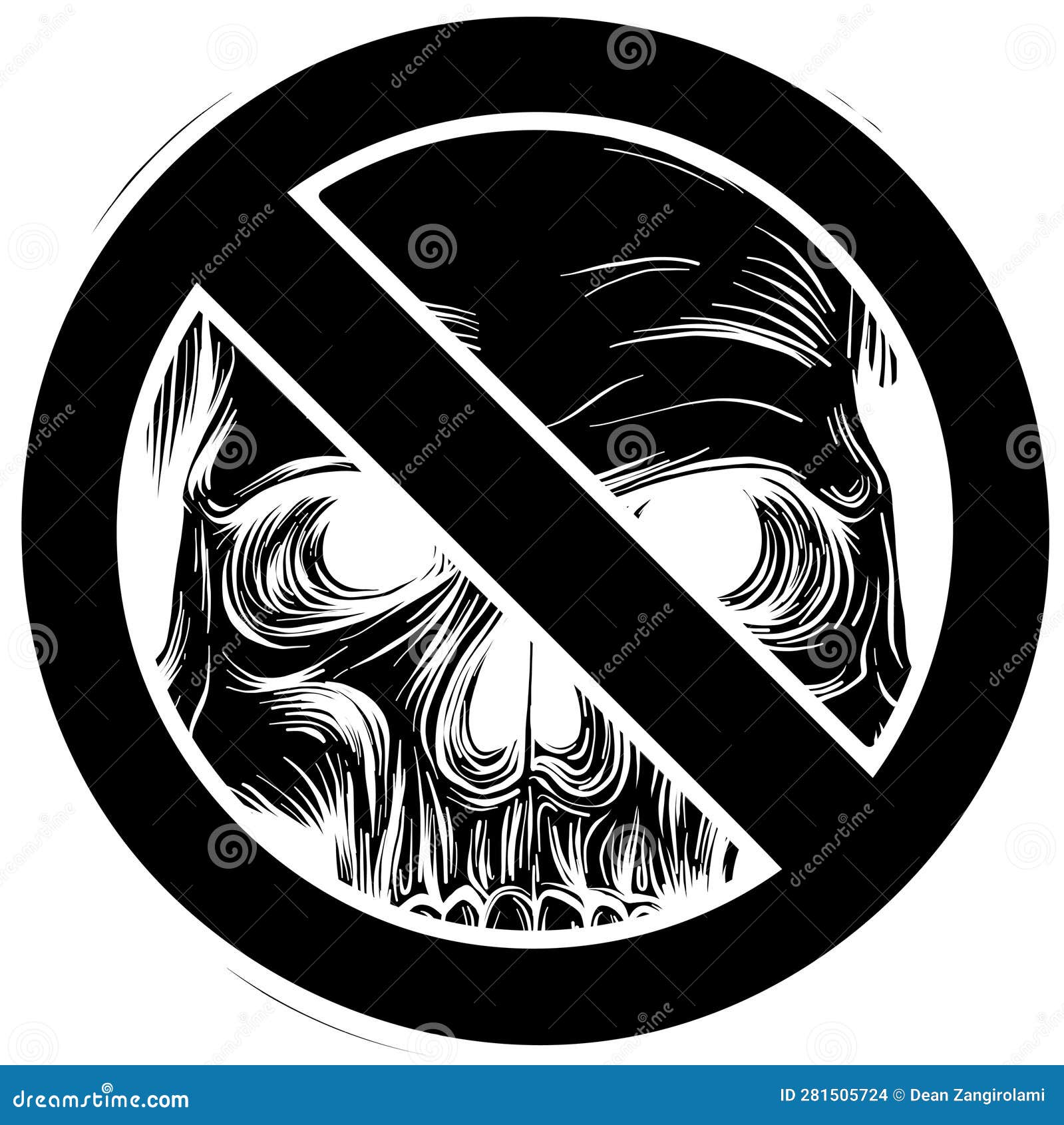 Black Silhouette of No Skull Sign on White Background Stock Vector ...