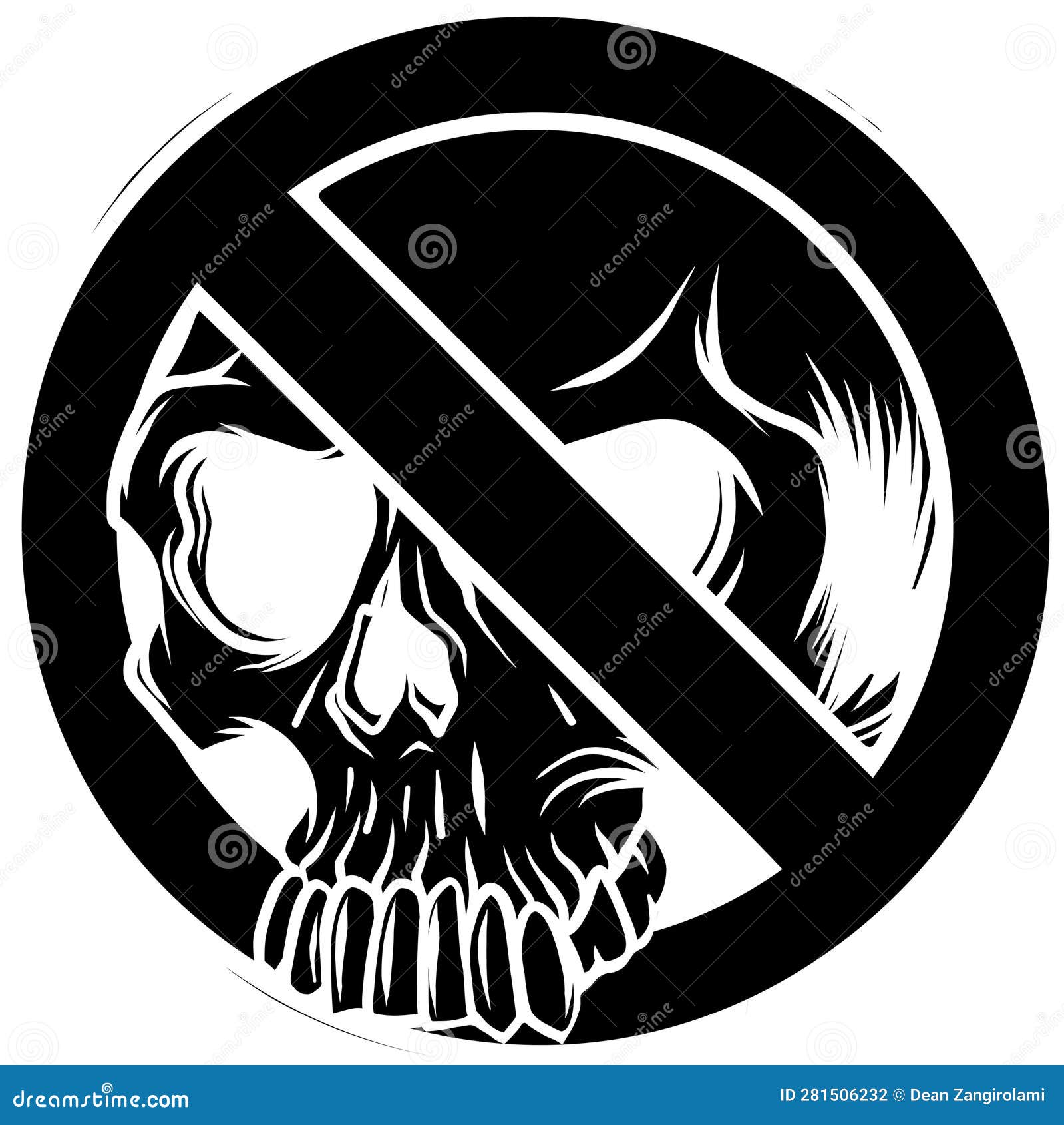 Black Silhouette of No Skull Sign on White Background Stock Vector ...