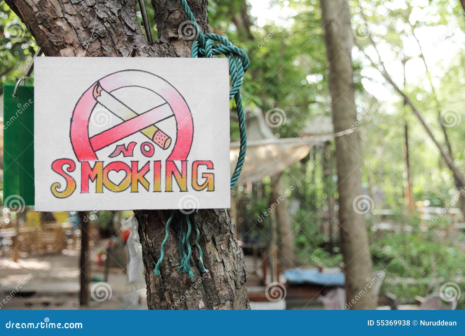 No Smoking Sign Hang on Tree Stock Photo - Image of tobacco, background ...