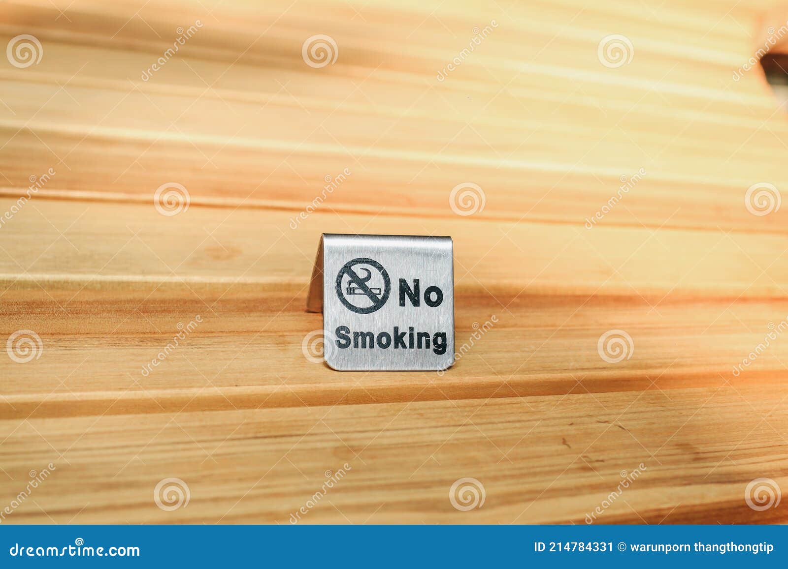 No Smoking Sign on Wood Table with Sunlight in Cafe Stock Image - Image ...