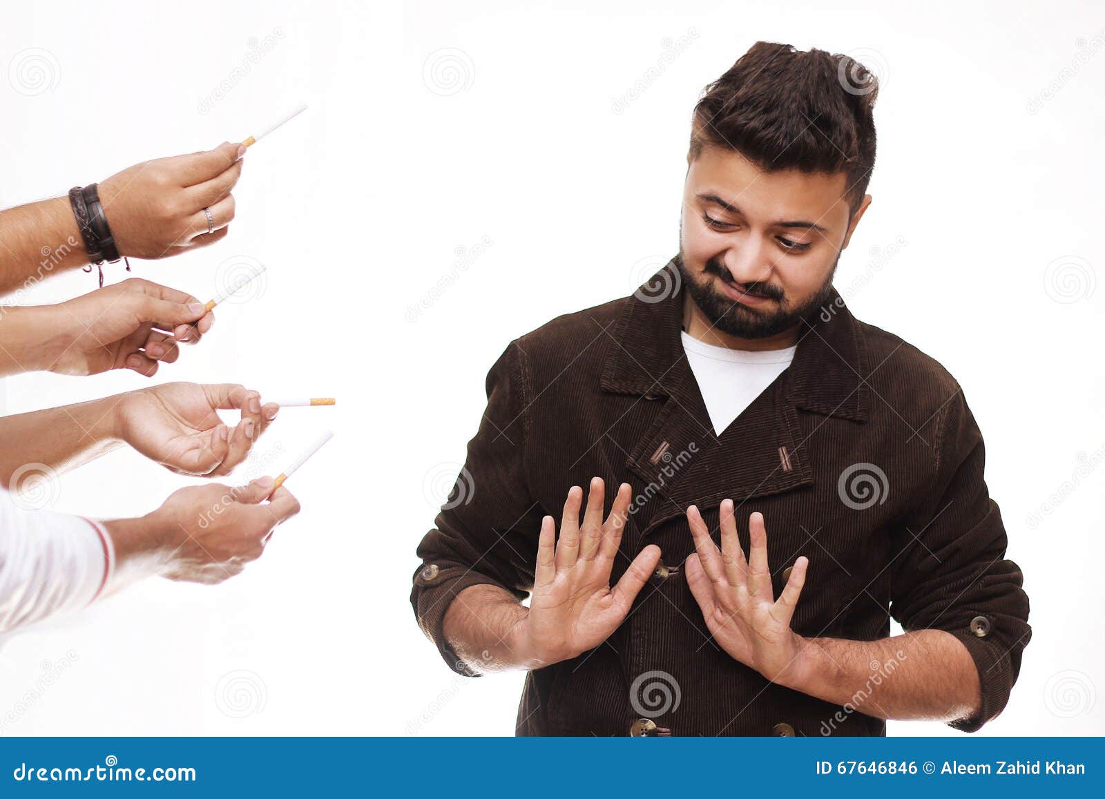 No Smoking. Young Man Refusing Cigarette Isolated on White Stock Photo ...