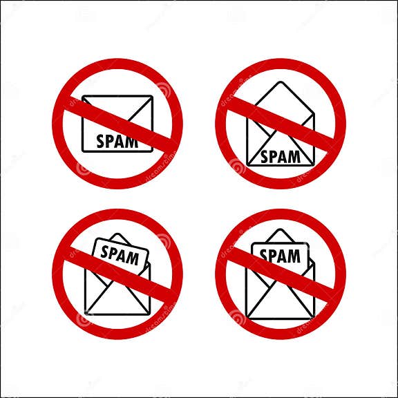 No Spam Icon, Mail Envelope with Text in Red Crossed Circle Stock ...