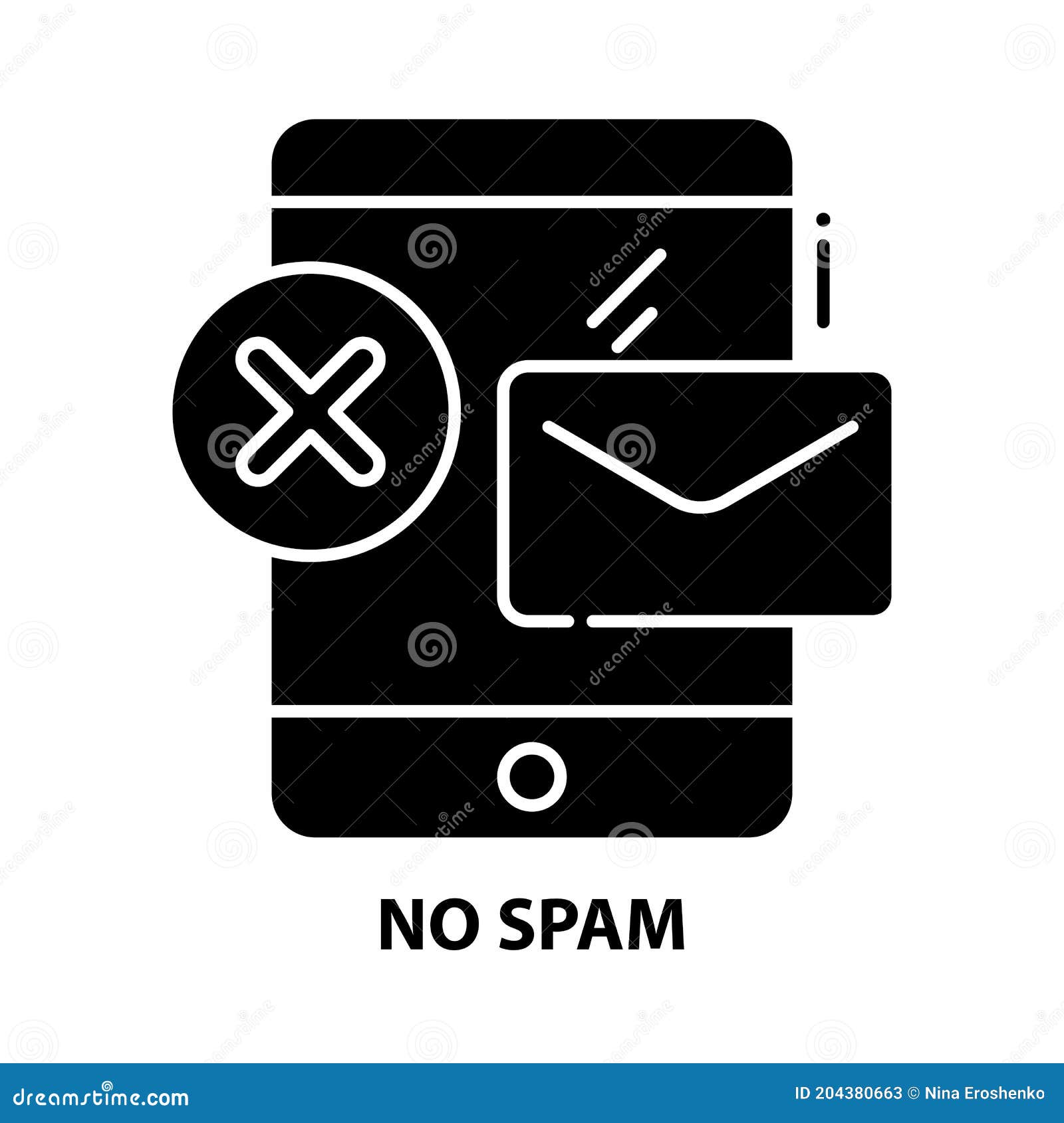 No Spam Symbol Icon, Black Vector Sign with Editable Strokes, Concept ...