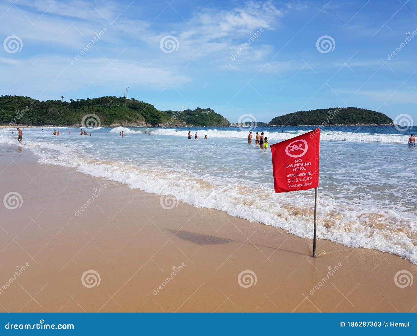 No Swimming Sign Flaf for Security Information on the Beach Stock Image ...
