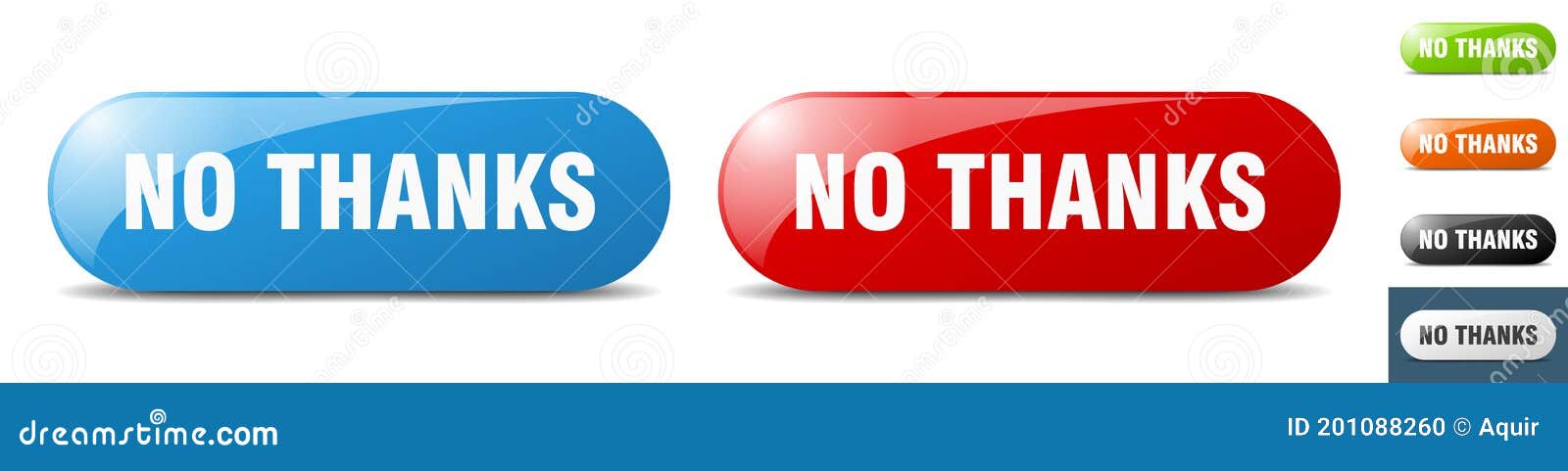 No Thanks Button. Key. Sign. Push Button Set Stock Vector ...