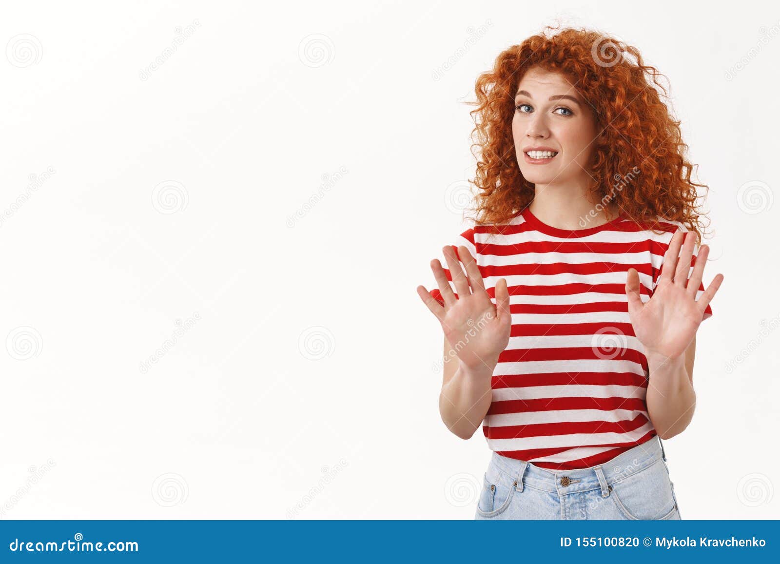 Reluctant Redhead Man In Glasses Raising Hands In Refusal Gesture Step
