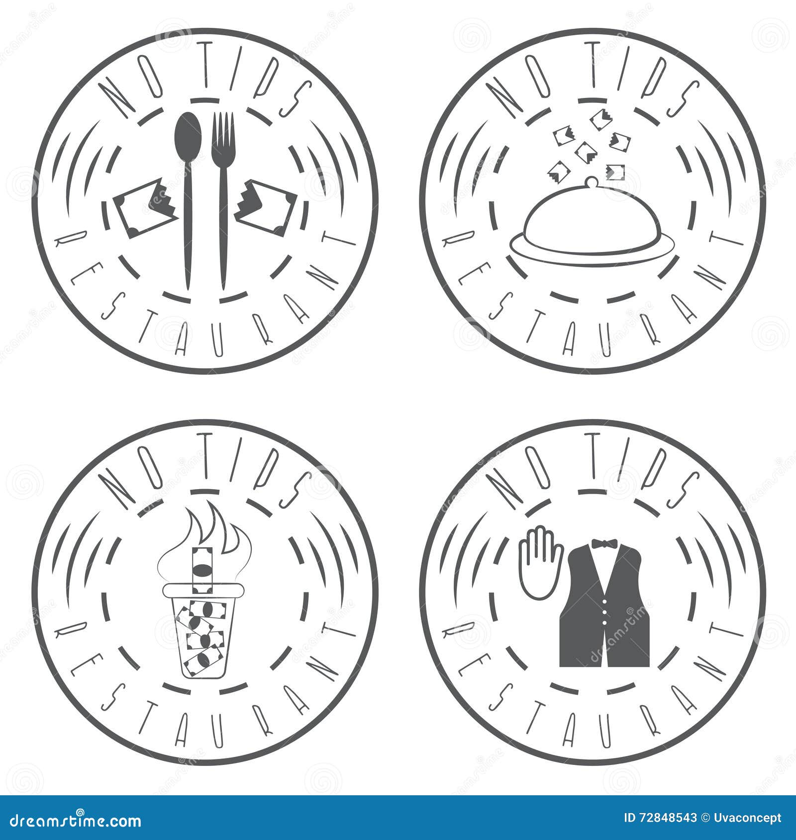 No Tips Restaurant Vintage Vector Labels Stock Vector - Illustration of ...