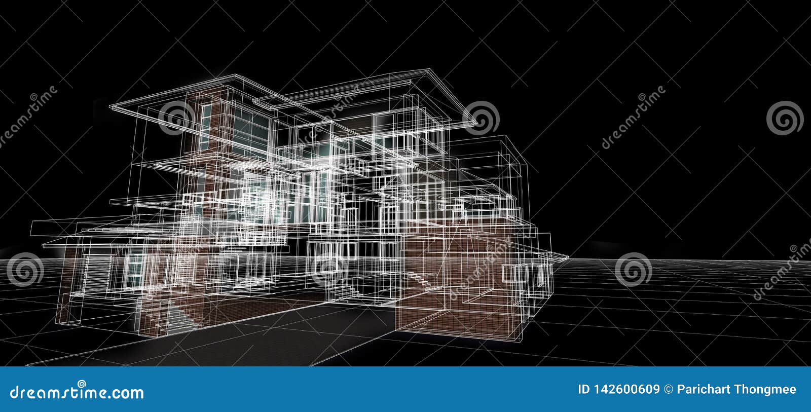 Architecture Design Concept 3d Perspective Wire Frame Rendering on ...