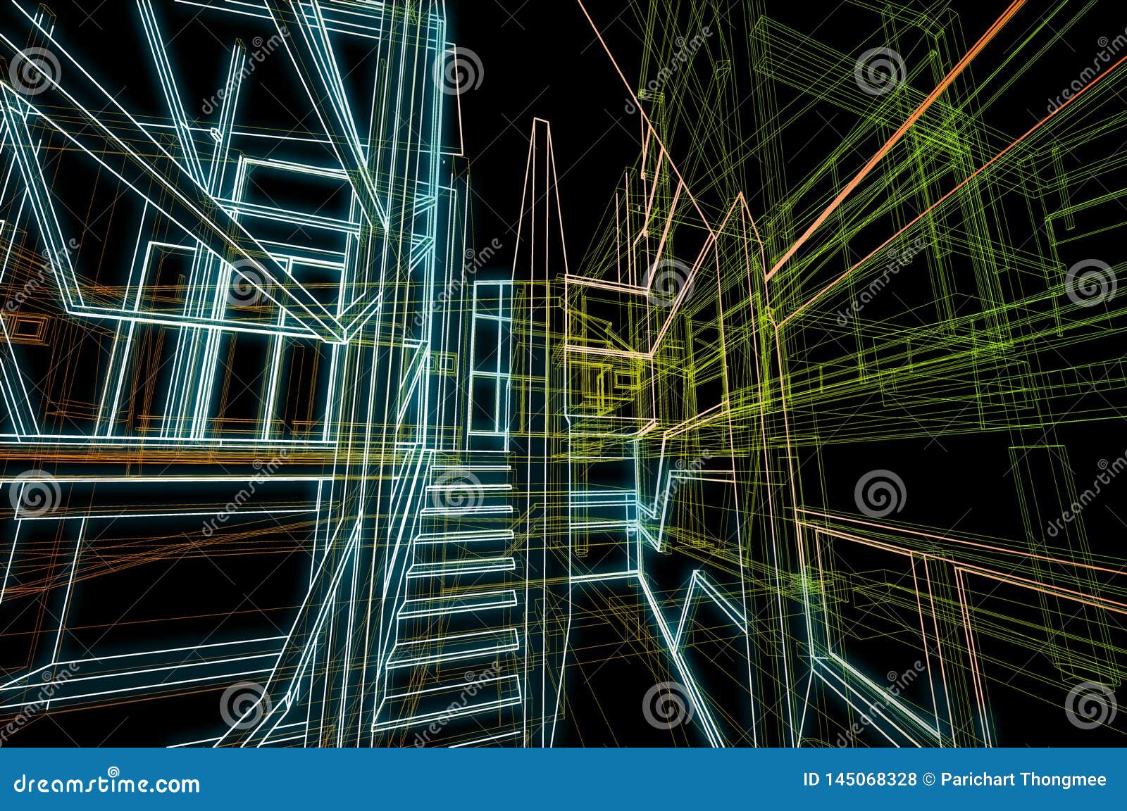 Architecture Design Concept 3d Perspective Color Wire Frame Rendering ...