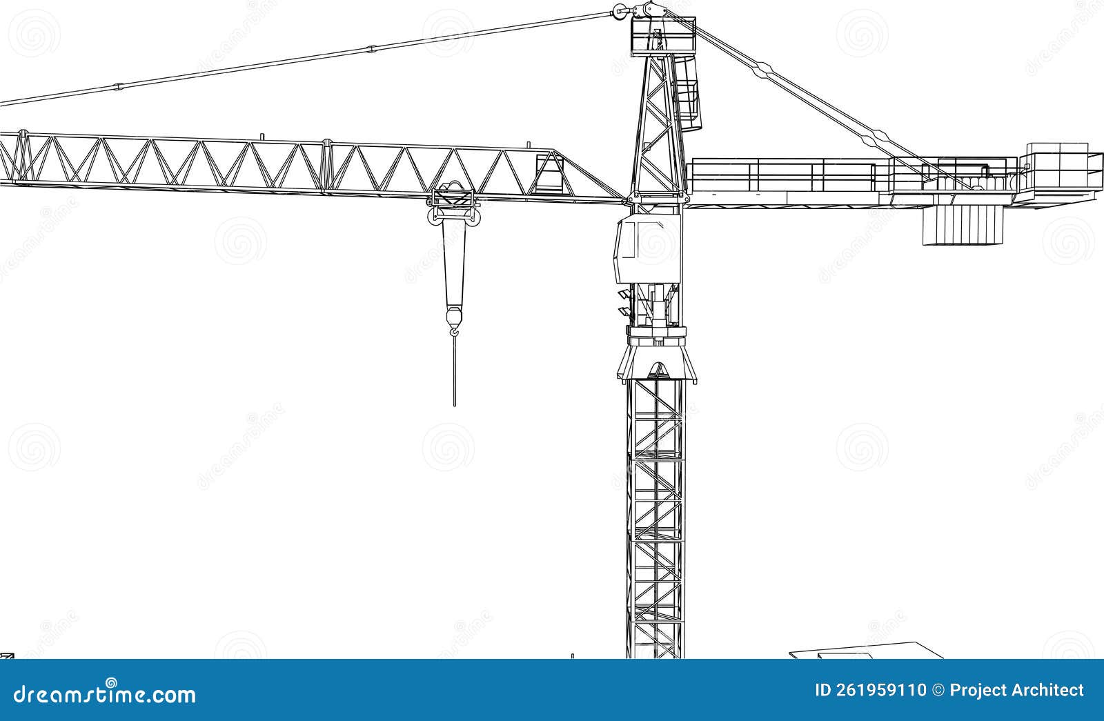 Under Construction Site Engineering with Tower Crane 3D Illustration ...