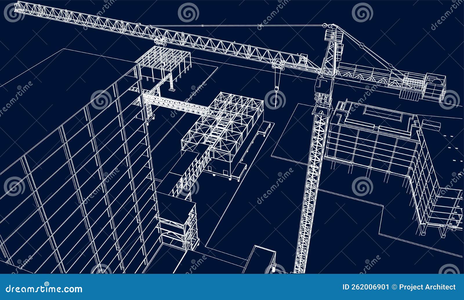 Under Construction Site Engineering Frame Structure and Tower Crane 3D ...