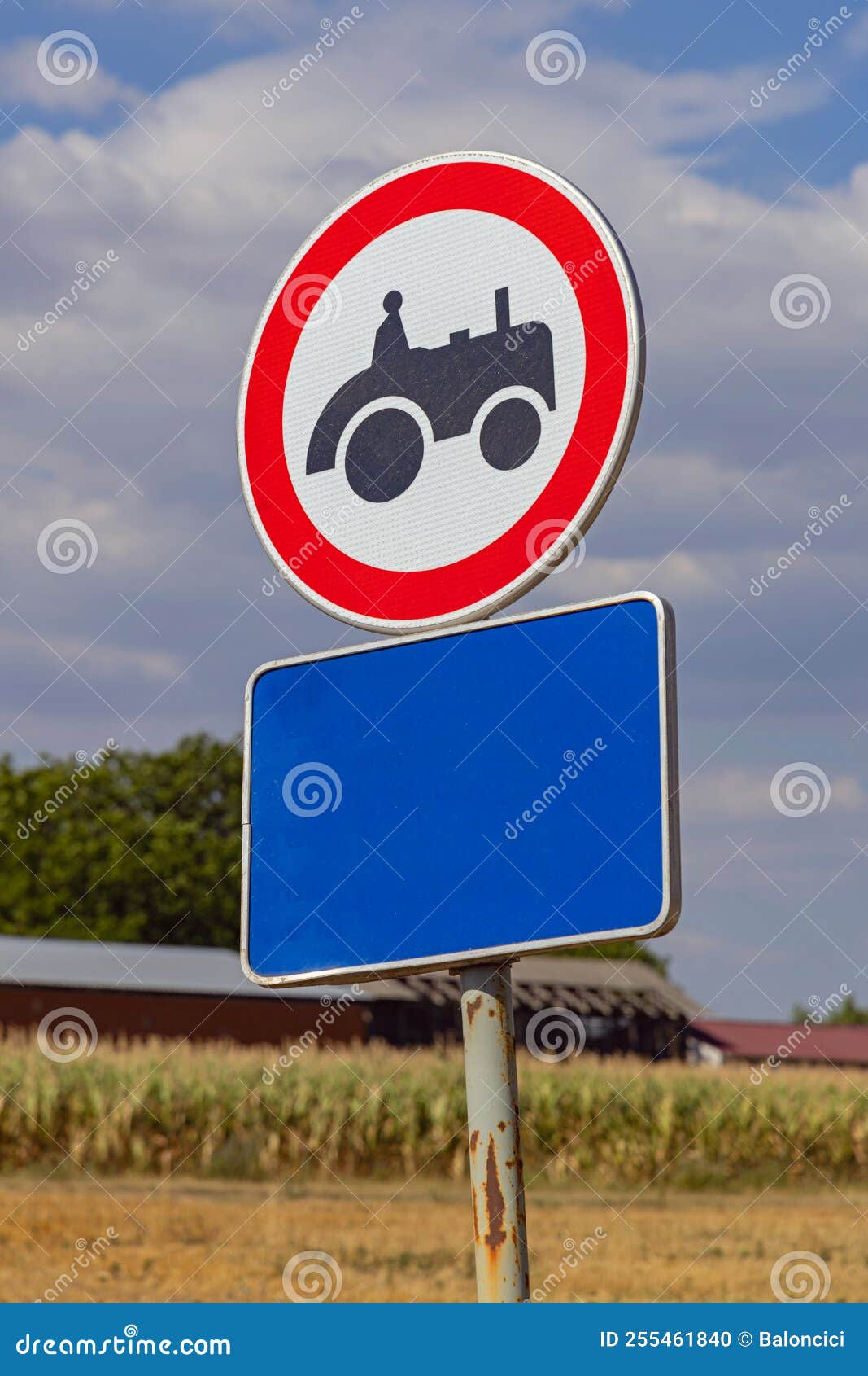 No Tractors Sign stock photo. Image of sunny, pole, machine - 255461840