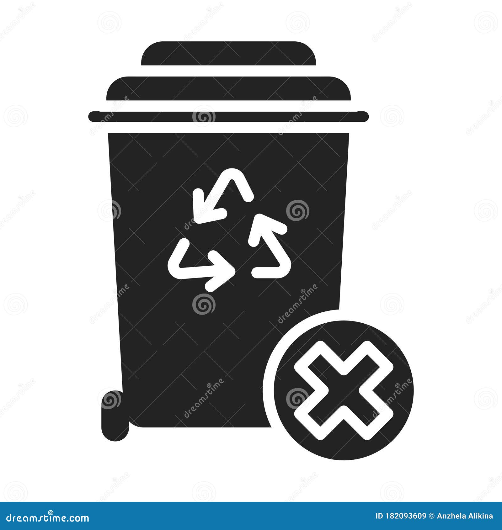 No Trash Bin Black Glyph Icon Container Recycle Isolated Vector Element Stock Vector