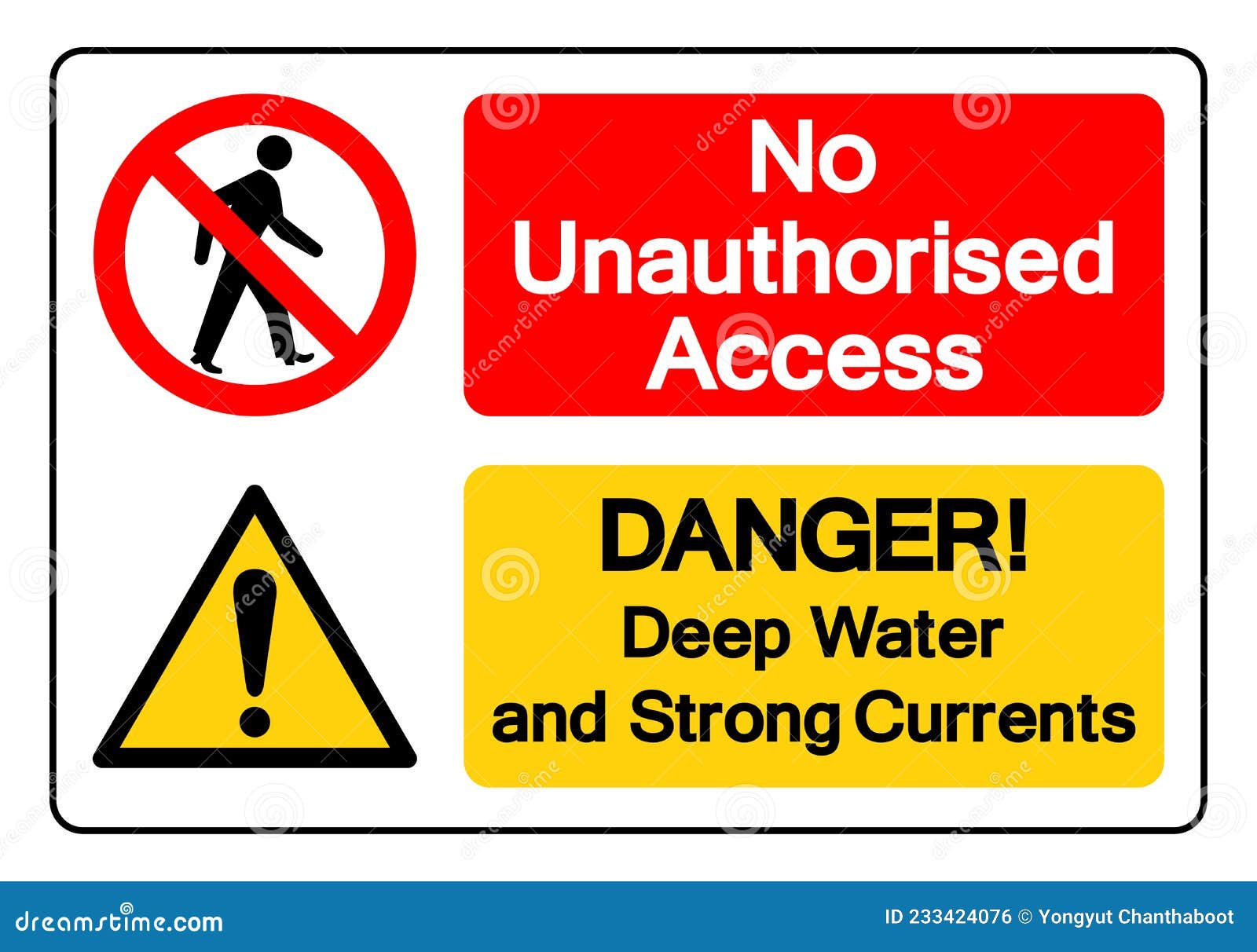 No Unauthorised Access Danger Deep Water and Strong Currents Symbol ...